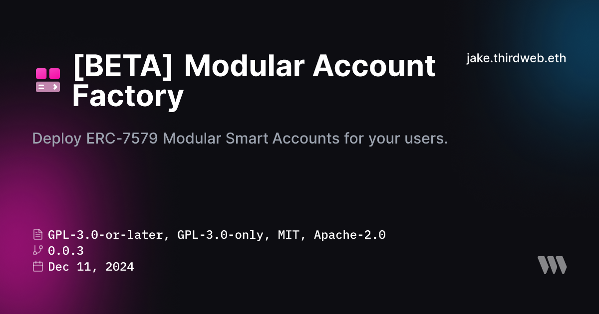 [BETA] Modular Account Factory | Published Smart Contract